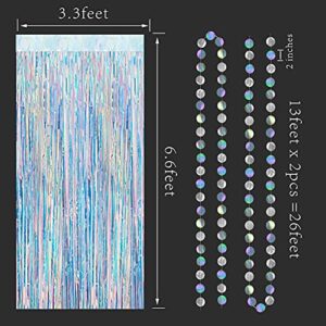 Iridescent Tinsel Foil Fringe Curtains for Birthday Party Photo Backdrop Circle Dots Garland Holographic Backdrop for Disco Euphoria Party Decorations