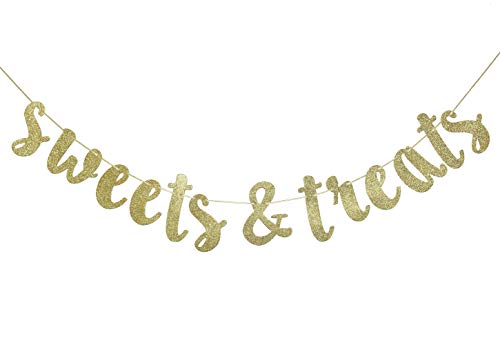 Sweets & Treats Gold Glitter Bunting Banner , Engagement ,Bridal Shower, Wedding Party Decorations (Gold)