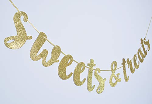 Sweets & Treats Gold Glitter Bunting Banner , Engagement ,Bridal Shower, Wedding Party Decorations (Gold)