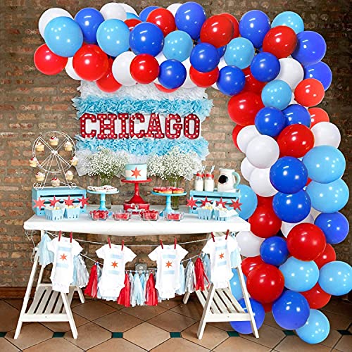 100PCS Red White Blue Balloon Garland Kit for Boys Men Royal Navy Blue Party Decorations Arch Balloons Set with 16ft Balloon Stripe Tape Chain for Birthday Graduations Themed Party Home Decor