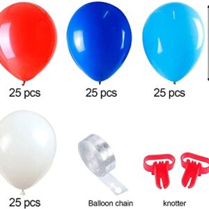 100PCS Red White Blue Balloon Garland Kit for Boys Men Royal Navy Blue Party Decorations Arch Balloons Set with 16ft Balloon Stripe Tape Chain for Birthday Graduations Themed Party Home Decor