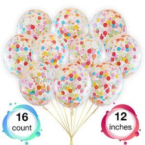 Rainbow Multicolor Confetti Balloons | Bright Colorful Confetti Pre-Filled | Wedding Engagement Birthday Party Events (16 Pack Rainbow, 12 inches)