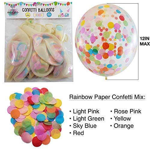 Rainbow Multicolor Confetti Balloons | Bright Colorful Confetti Pre-Filled | Wedding Engagement Birthday Party Events (16 Pack Rainbow, 12 inches)