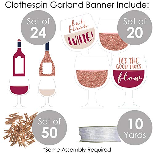 Big Dot of Happiness But First, Wine - Wine Tasting Party DIY Decorations - Clothespin Garland Banner - 44 Pieces