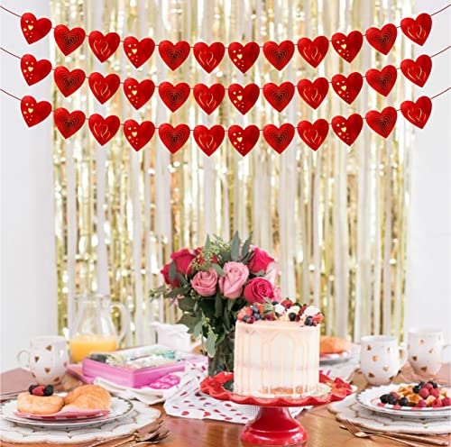 Easykart 36 Hearts Garland Red Gold Foiling Hearts Hanging String 3 Pack (Each 8.5ft) Anniversay Decorations Festival Birthday Home Windows Background Party Supplies