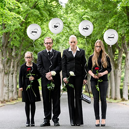 100 Pcs Memorial Balloons 12'' White Funeral Balloons 5 Roll White Ribbons 2 Black Markers Personalized Memorial Balloons to Release in Sky Remembrance Latex Balloon for Condolence Celebrate of Life