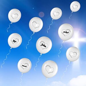 100 Pcs Memorial Balloons 12'' White Funeral Balloons 5 Roll White Ribbons 2 Black Markers Personalized Memorial Balloons to Release in Sky Remembrance Latex Balloon for Condolence Celebrate of Life