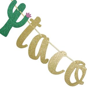 Taco Bout A Baby Gold Glitter Banner Sign Garland for Mexican Fiesta Themed Baby Shower Party Decorations Supplies Cursive Bunting Photo Booth Props