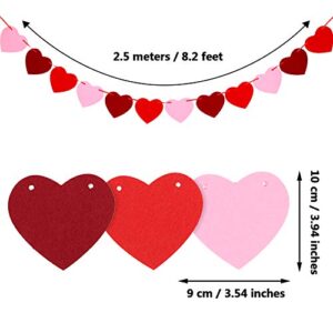 Tatuo 4 Sets Valentine's Day Heart Banners Felt Heart Garlands Holiday Hanging Decorations for Wedding Party Birthday Supplies (4)