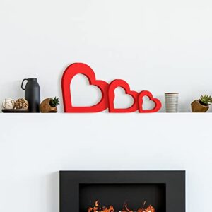 3 Pieces Valentine's Day Heart Wooden Sign Heart Shape Table Decoration Love Wood Decor Rustic Valentine Tabletop Centerpiece for Valentine's Day Home Kitchen Bedroom Decor (Red)