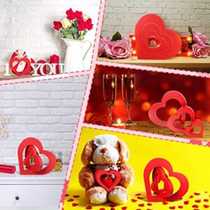 3 Pieces Valentine's Day Heart Wooden Sign Heart Shape Table Decoration Love Wood Decor Rustic Valentine Tabletop Centerpiece for Valentine's Day Home Kitchen Bedroom Decor (Red)