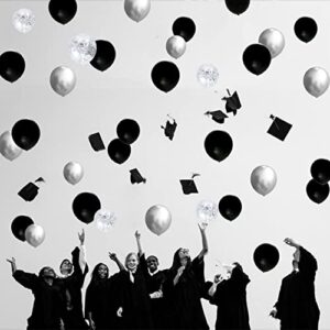 50 Pcs 12 Inches Black and Silver Balloons, Silver Confetti Balloons, Black and Silver Metallic Chrome Balloons, Black and Silver Birthday Party Decorations, New Years Eve Party Decorations