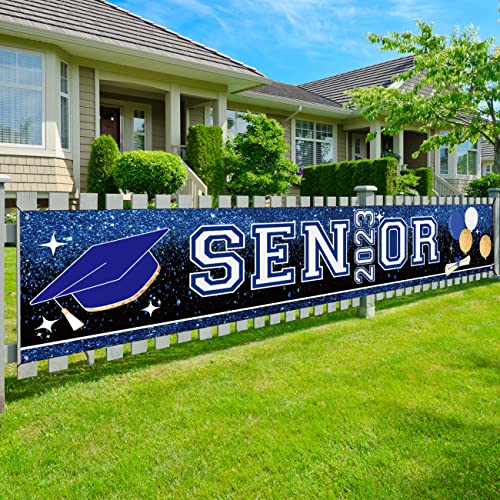 2023 Blue and White Graduation Banner Larger Senior Banner Yard Sign Lawn Outdoor Garden for Class of 2023 Graduation Decorations