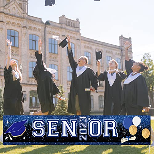 2023 Blue and White Graduation Banner Larger Senior Banner Yard Sign Lawn Outdoor Garden for Class of 2023 Graduation Decorations