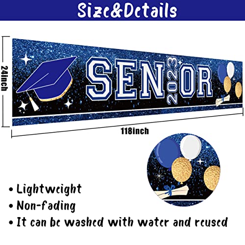 2023 Blue and White Graduation Banner Larger Senior Banner Yard Sign Lawn Outdoor Garden for Class of 2023 Graduation Decorations