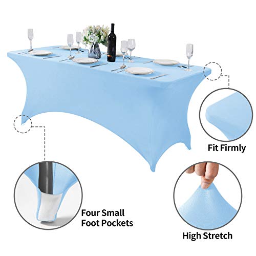 Hezuzo 2Pack Spandex Table Cover for 6Ft Table Universal Fitted Stretch Tablecloth for Party, Banquet, Wedding and Events-Blue Mist