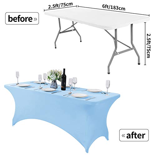 Hezuzo 2Pack Spandex Table Cover for 6Ft Table Universal Fitted Stretch Tablecloth for Party, Banquet, Wedding and Events-Blue Mist