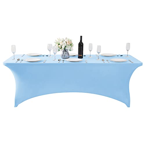 Hezuzo 2Pack Spandex Table Cover for 6Ft Table Universal Fitted Stretch Tablecloth for Party, Banquet, Wedding and Events-Blue Mist