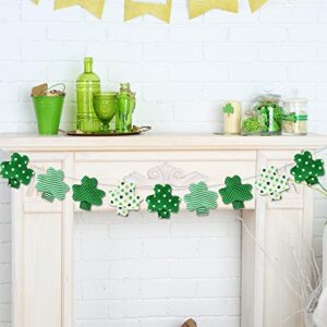 Whaline 3D St. Patrick's Day Shamrock Banner Soft Cute Clover Garland Pre-Assembled Green White Shamrock Fabric Banner Irish Holiday Hanging Decoration for St. Patrick's Day Party Supplies Home Decor