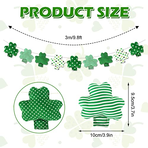 Whaline 3D St. Patrick's Day Shamrock Banner Soft Cute Clover Garland Pre-Assembled Green White Shamrock Fabric Banner Irish Holiday Hanging Decoration for St. Patrick's Day Party Supplies Home Decor