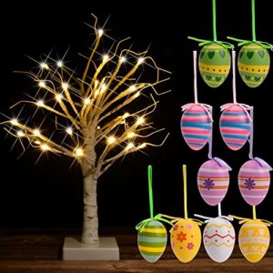 Easter Decorations for The Home 18 inch 36 LED White Birch Tree Lights with 10 Easter Eggs, Battery Operated Easter Decor Clearance, Tabletop Centerpiece for Birthday Spring Wedding Decorations