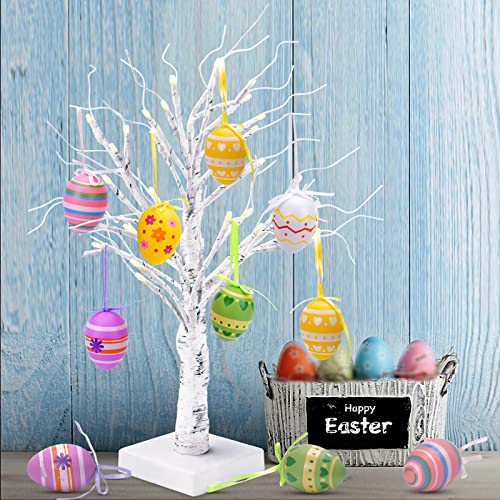 Easter Decorations for The Home 18 inch 36 LED White Birch Tree Lights with 10 Easter Eggs, Battery Operated Easter Decor Clearance, Tabletop Centerpiece for Birthday Spring Wedding Decorations