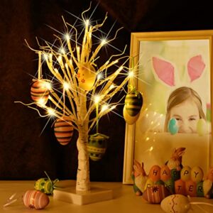 Easter Decorations for The Home 18 inch 36 LED White Birch Tree Lights with 10 Easter Eggs, Battery Operated Easter Decor Clearance, Tabletop Centerpiece for Birthday Spring Wedding Decorations