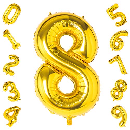 Gold 8 Balloons,40 Inch Birthday Foil Balloon Party Decorations Supplies Helium Mylar Digital Balloons (Gold Number 8)