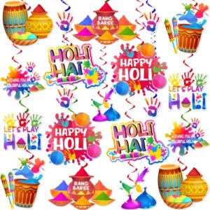 holi decorations hanging swirls, 40 pcs no-diy happy holi decorations streamers, holiday decorations outdoor, holi festival decorations holi party supplies for india colors party festival cocomigo