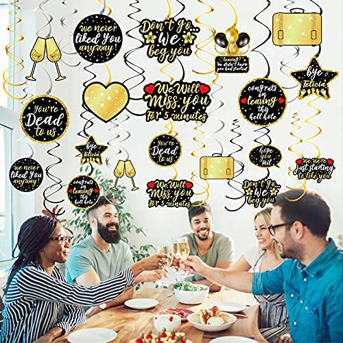 30Pcs Going Away Party Decorations We Will Miss You Hanging Swirls, Funny Coworker Leaving Retirement Farewell Goodbye Bye Felicia Theme Party Supplies(Black Gold)