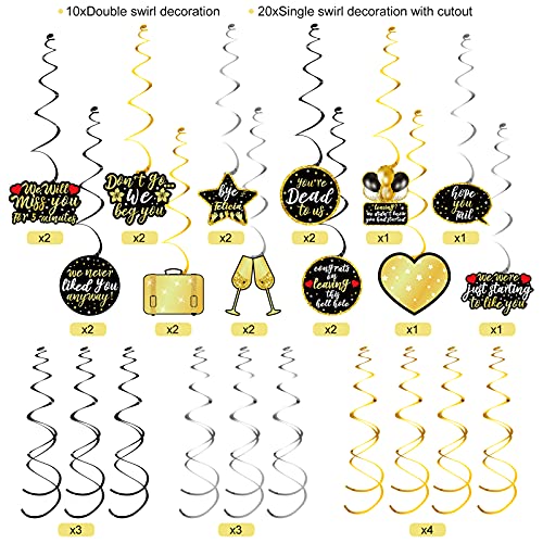 30Pcs Going Away Party Decorations We Will Miss You Hanging Swirls, Funny Coworker Leaving Retirement Farewell Goodbye Bye Felicia Theme Party Supplies(Black Gold)