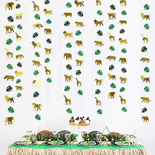 52Ft Gold Animal Green Palm Leaf Garland Banner Bunting Streamers Backdrop for Jungle Safari Animal Party Decorations Zoo Themed Wild One Forest 1st Birthday Boys Baby Shower Party Supplies