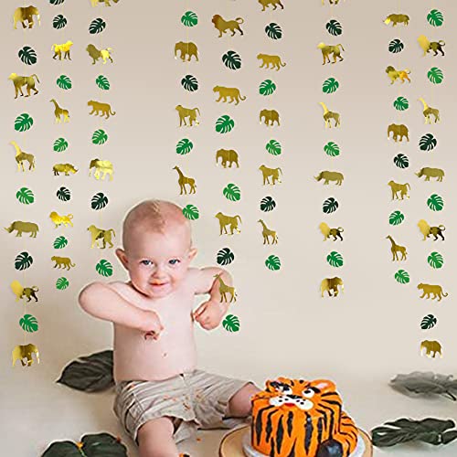 52Ft Gold Animal Green Palm Leaf Garland Banner Bunting Streamers Backdrop for Jungle Safari Animal Party Decorations Zoo Themed Wild One Forest 1st Birthday Boys Baby Shower Party Supplies