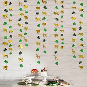 52Ft Gold Animal Green Palm Leaf Garland Banner Bunting Streamers Backdrop for Jungle Safari Animal Party Decorations Zoo Themed Wild One Forest 1st Birthday Boys Baby Shower Party Supplies