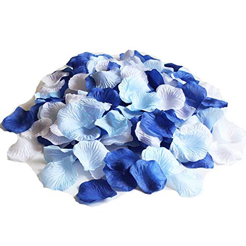 ALLHEARTDESIRES Mixed Royal Blue & Light Blue & White Party Wedding Flowers Silk Rose Petals Party Confetti Bridal Shower Favor (1,200)