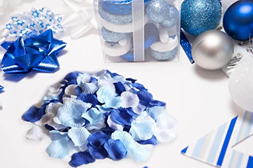 ALLHEARTDESIRES Mixed Royal Blue & Light Blue & White Party Wedding Flowers Silk Rose Petals Party Confetti Bridal Shower Favor (1,200)