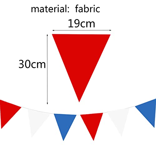 July 4th Fourth Party Decorations 131feet Red Blue and White Triangular Fabric Outdoor Pennant Banner, Fourth of July Bunting Flags Events Decoration for Independence Day