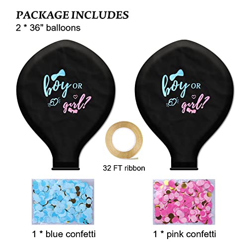 Thickened Gender Reveal Balloon 100% biodegradable – 2pcs Gender Reveal Confetti Balloons with Pink and Blue Confetti – 36 Inch Black Gender Reveal Balloons perfect for taking photos and videos