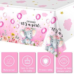 6 Pack Elephant Baby Shower Tablecloth Decorations, Elephant Baby Shower Decorations, Plastic Tablecloth Table Cover Backdrop for Baby Boy Girl Gender Baby Shower Party Supplies, 54 x 108 Inch, Pink