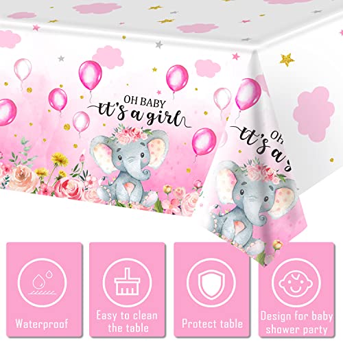 6 Pack Elephant Baby Shower Tablecloth Decorations, Elephant Baby Shower Decorations, Plastic Tablecloth Table Cover Backdrop for Baby Boy Girl Gender Baby Shower Party Supplies, 54 x 108 Inch, Pink