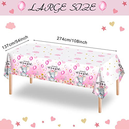 6 Pack Elephant Baby Shower Tablecloth Decorations, Elephant Baby Shower Decorations, Plastic Tablecloth Table Cover Backdrop for Baby Boy Girl Gender Baby Shower Party Supplies, 54 x 108 Inch, Pink