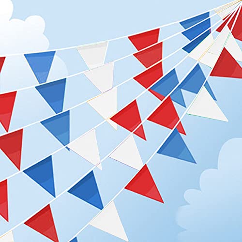 ZSNICE 80 Meters 262 Feet Fabric Red White and Blue Buntings Pennant Banner Garden Triangle Flags Party Decorations Festive Garlands for July 4th Independence Day Birthday Wedding Outdoor and Indoor