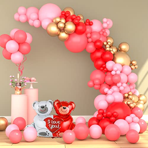 Valentines Day Balloons Arch Kit for Home, I Love You Balloons, Red Metallic Gold Pink Valentines Balloons Garland Arch Kit for Engagement Anniversary Romantic Decorations Special Night