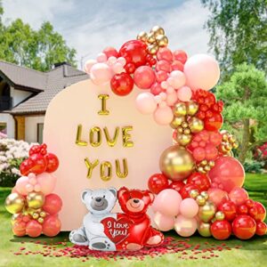 Valentines Day Balloons Arch Kit for Home, I Love You Balloons, Red Metallic Gold Pink Valentines Balloons Garland Arch Kit for Engagement Anniversary Romantic Decorations Special Night