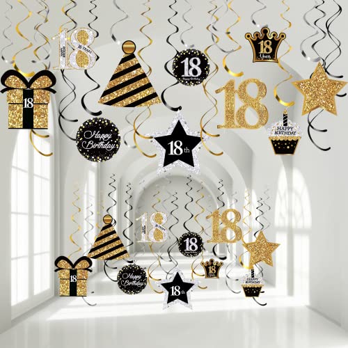 18th Birthday Party Decorations, 18th Birthday Party Hanging Swirls Ceiling Decorations Shiny Celebration 18 Hanging Swirls Decorations for 18 Years Old Party Supplies, 30 Count