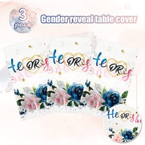 ssailue decor 3Pack Gender Reveal Plastic He or She Tablecloths,Navy and Blush Table Cover 70’’×40’’ for Boy or Girl Baby Shower Gender Reveal Party Decorations