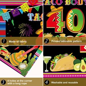 Taco Bout 40th Birthday Banner Backdrop Decorations for Men Women, Happy 40 Fiesta Mexican Cactus Birthday Party Supplies, Fiesta Mexican Theme 40 Year Old Poster Background Photo Booth Props Decor