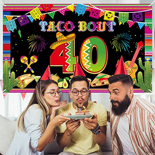 Taco Bout 40th Birthday Banner Backdrop Decorations for Men Women, Happy 40 Fiesta Mexican Cactus Birthday Party Supplies, Fiesta Mexican Theme 40 Year Old Poster Background Photo Booth Props Decor