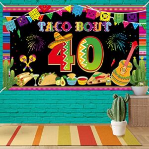 Taco Bout 40th Birthday Banner Backdrop Decorations for Men Women, Happy 40 Fiesta Mexican Cactus Birthday Party Supplies, Fiesta Mexican Theme 40 Year Old Poster Background Photo Booth Props Decor