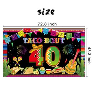 Taco Bout 40th Birthday Banner Backdrop Decorations for Men Women, Happy 40 Fiesta Mexican Cactus Birthday Party Supplies, Fiesta Mexican Theme 40 Year Old Poster Background Photo Booth Props Decor